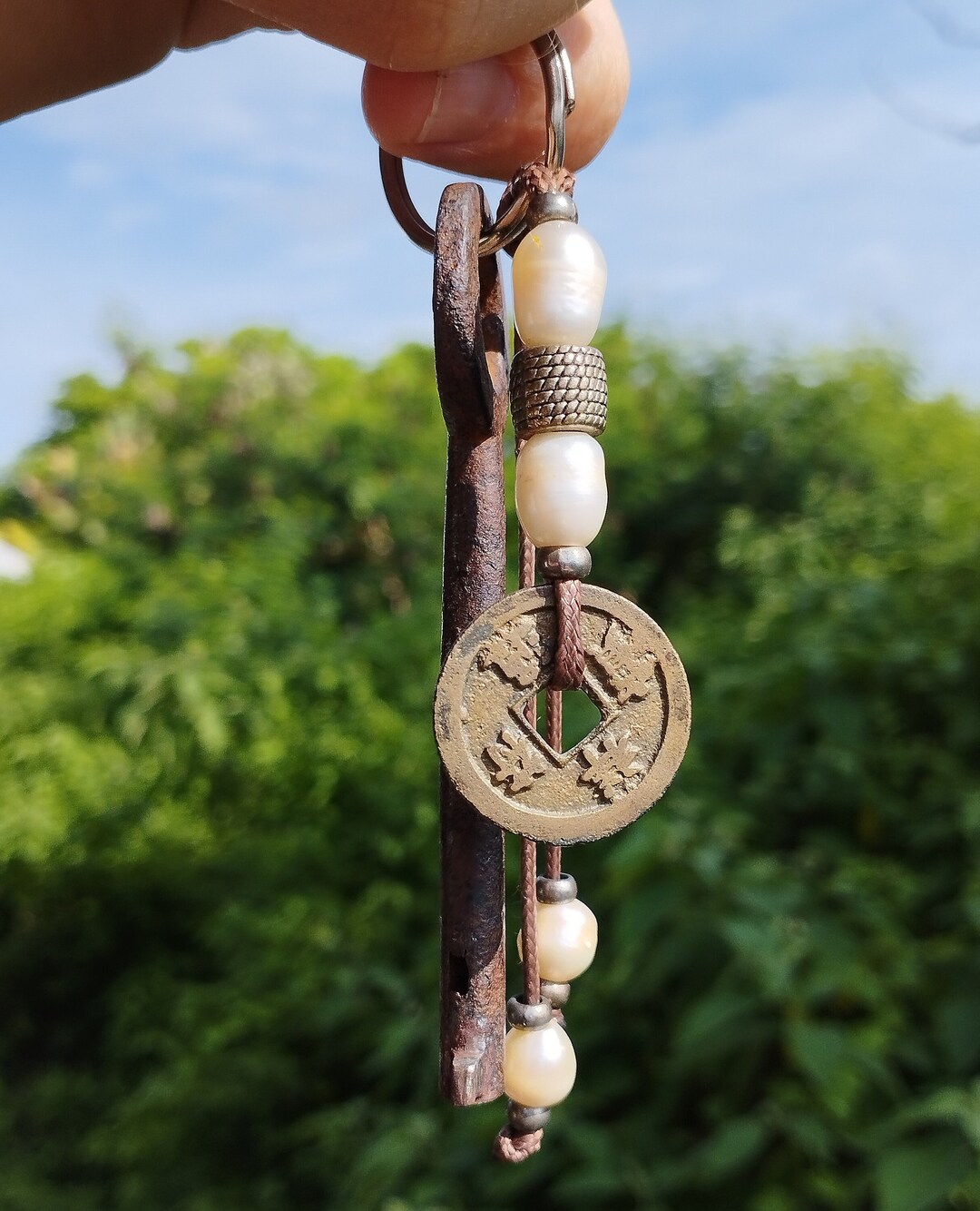 Keychain Brass Silvering Element Ancient Chinese Coin Age 1000 Years ...