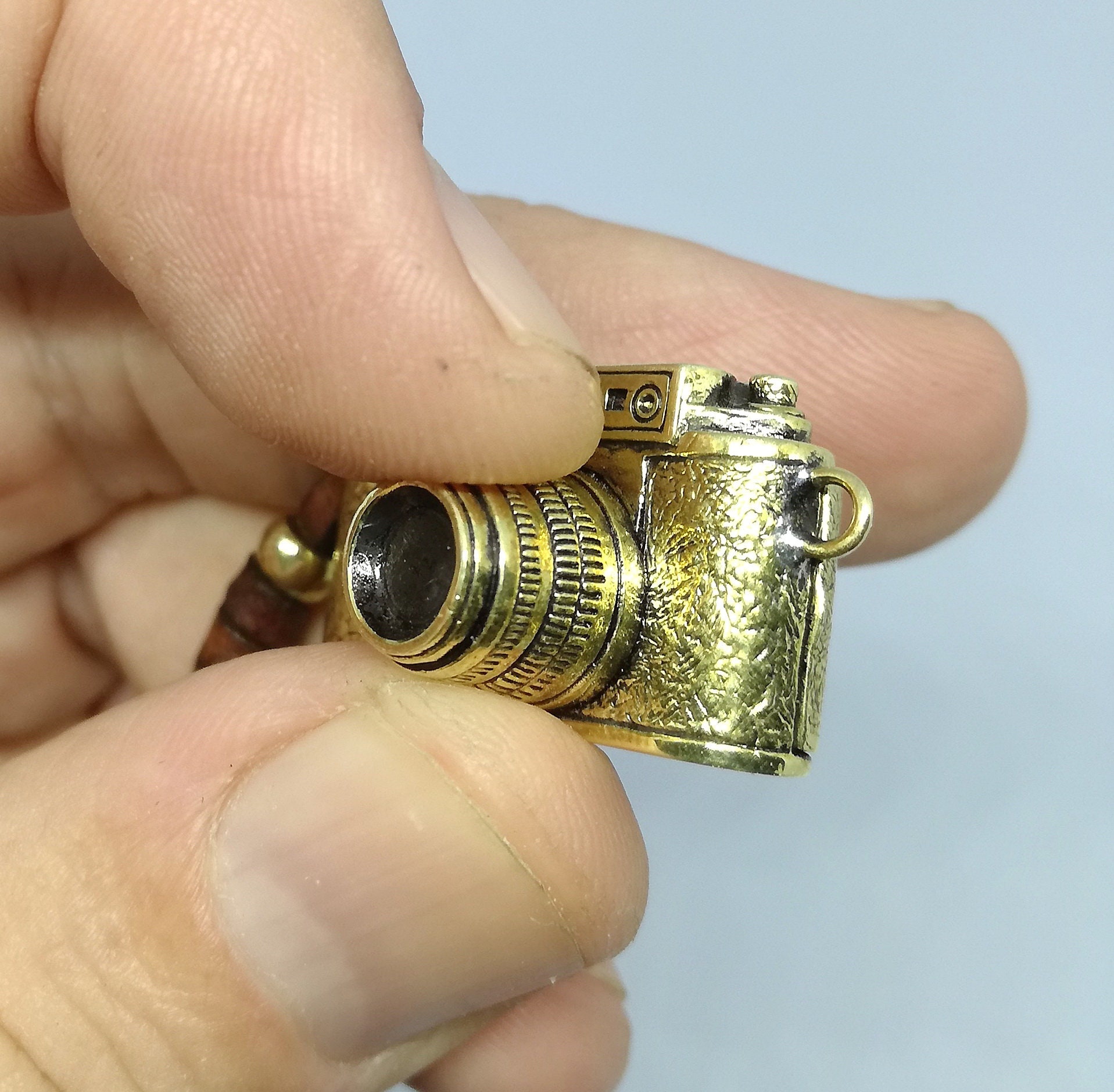 Photo Camera Leica Keychain Yellow Brass and Brown Leather - Etsy