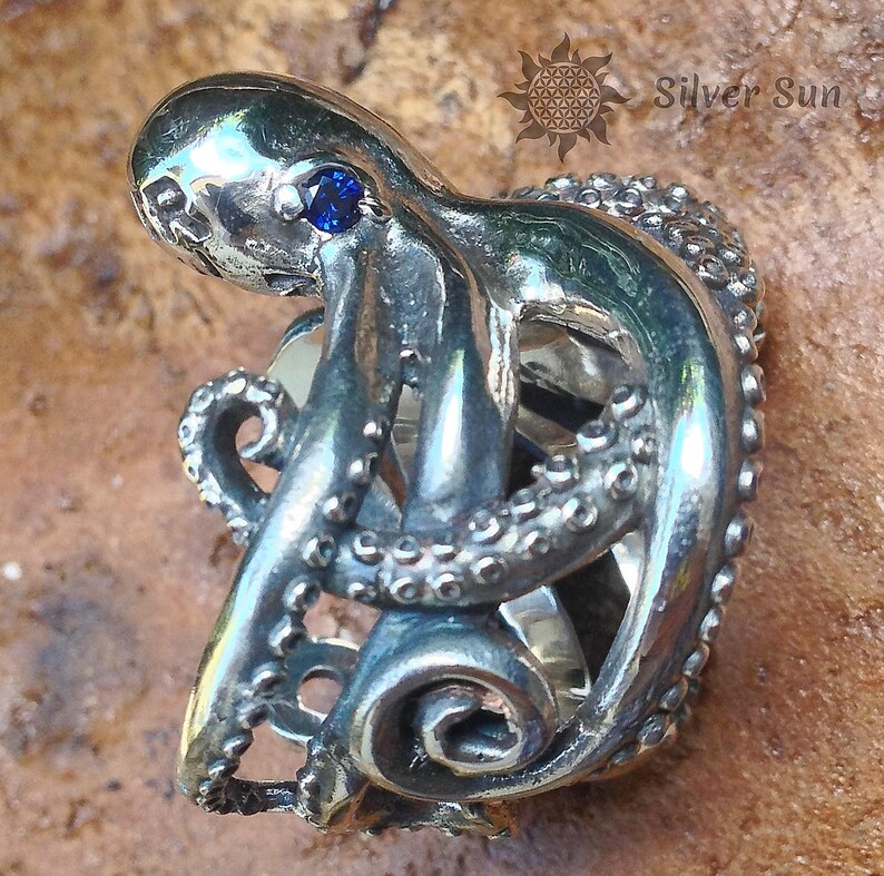 Blue Sapphire Sterling Silver Octopus Ring Includes Branded | Etsy