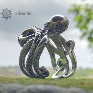 Sterling Silver Octopus Ring Eyes Black Diamonds Africa Jewelry Design ...