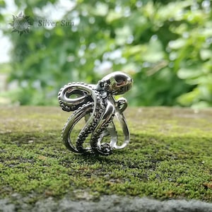 Sterling Silver Octopus Ring Eyes Black Diamonds Africa Jewelry Design ...