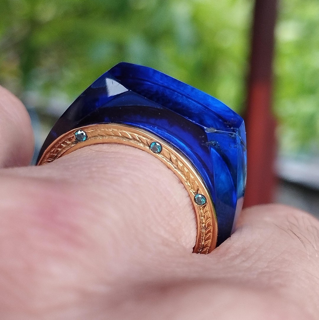 Emperor Caligula Ring Yellow Gold 22K Blue Obsidiancolor Color King ...