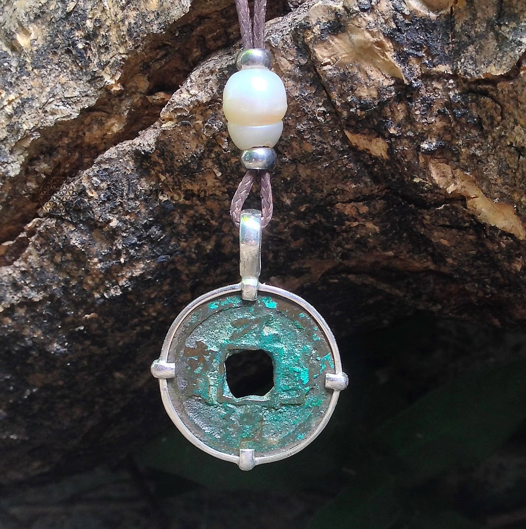 Sterling Silver Ancient Chinese Coin Age About 1000 Years White Pearl ...