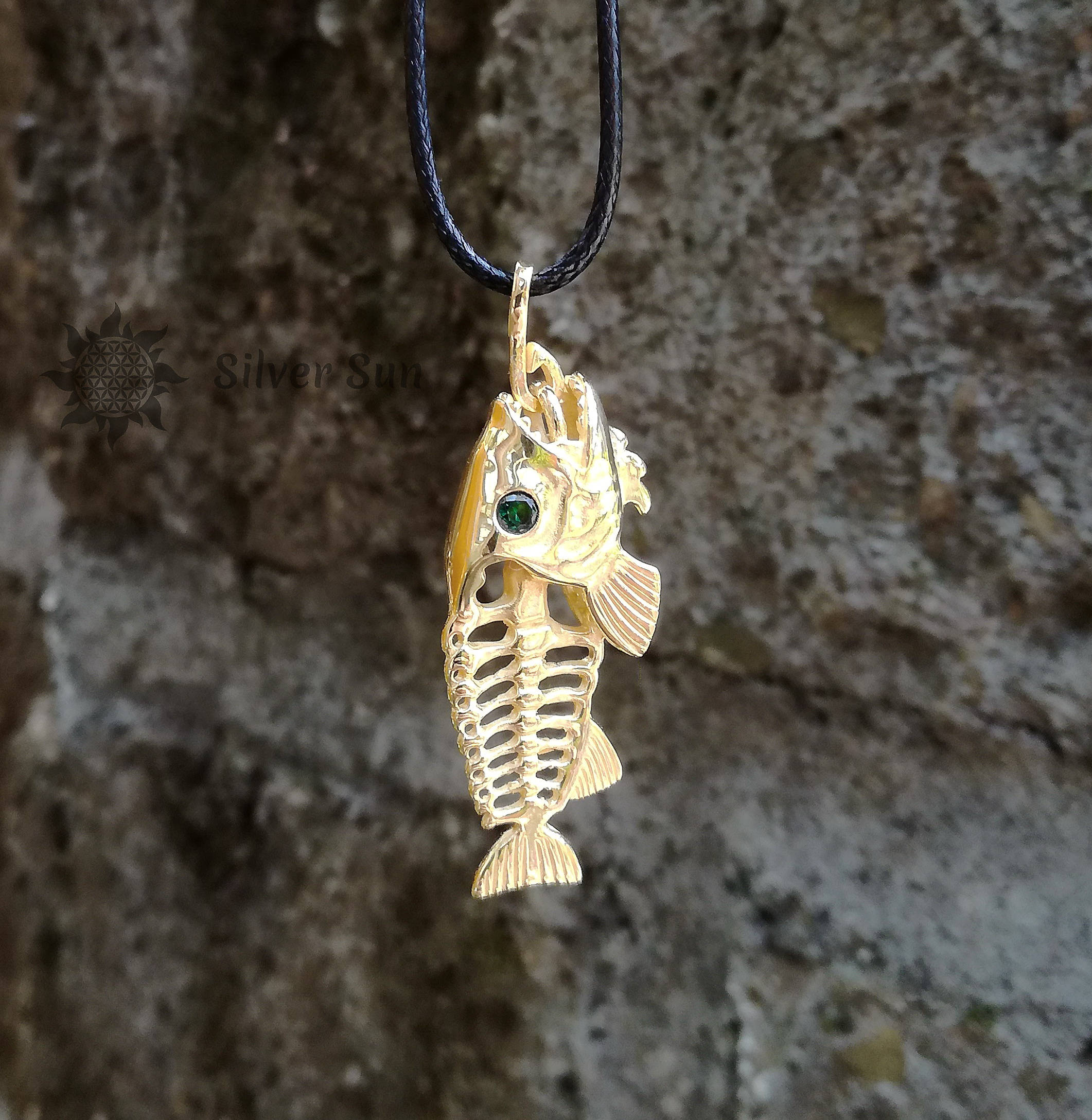 Pendant Gilding Fish Sterling Silver Green Zircon Necklace | Etsy