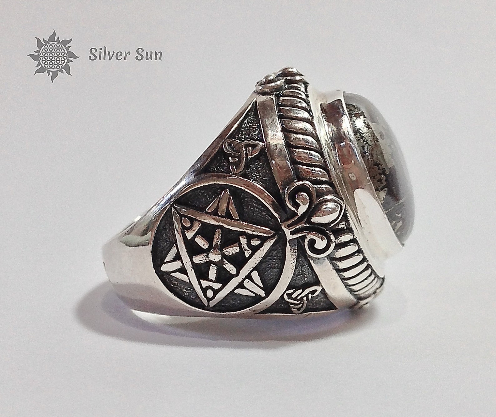 Sterling Silver Ring Black Magnesite Stone Sacred Geometry - Etsy