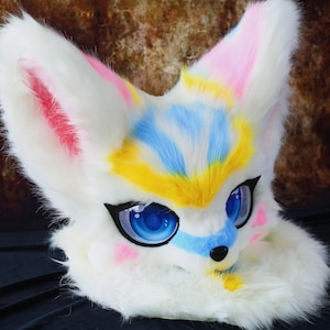 White Kemono Fursuit Head Mask, Furry Gift to Friend Kid Adult Partner ...