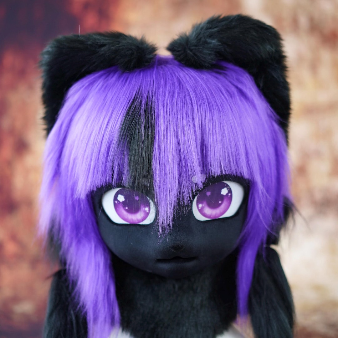 Gothic Purple and Black Cat Kigurumi Full-cover Mask | Eyes-catching ...