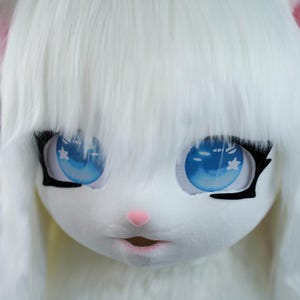 Cute All White Kigurumi Full-cover Mask | Soft Plush Cosplay Furrysuit ...