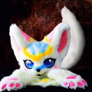 White Kemono Fursuit Head Mask, Furry Gift to Friend Kid Adult Partner ...