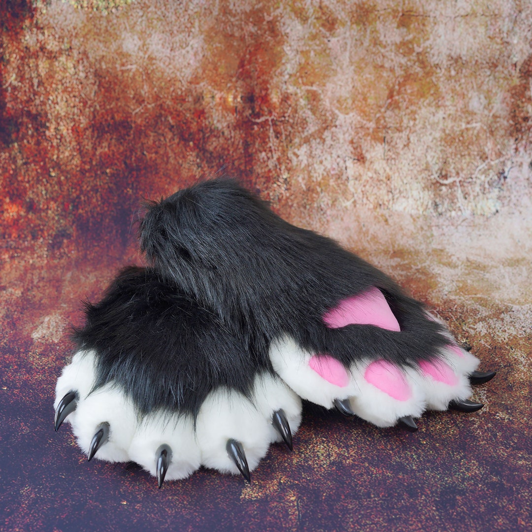 Black and White 5-finger Furry Paws With Pink Pads and Claws, Realistic ...