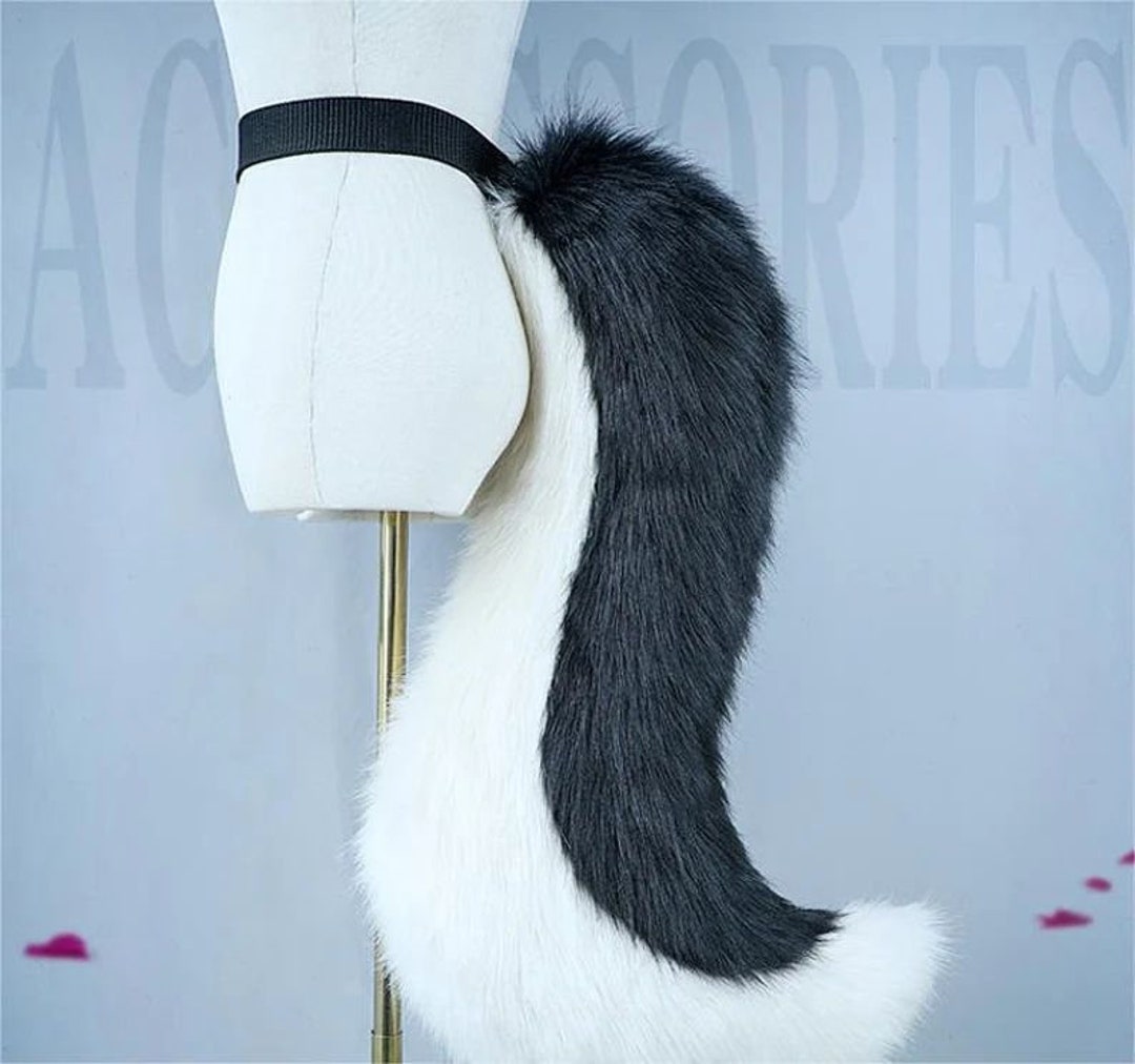 Black and White Fursuit Tail,wolf Tail,black Cat Fursuit Tail, Black ...