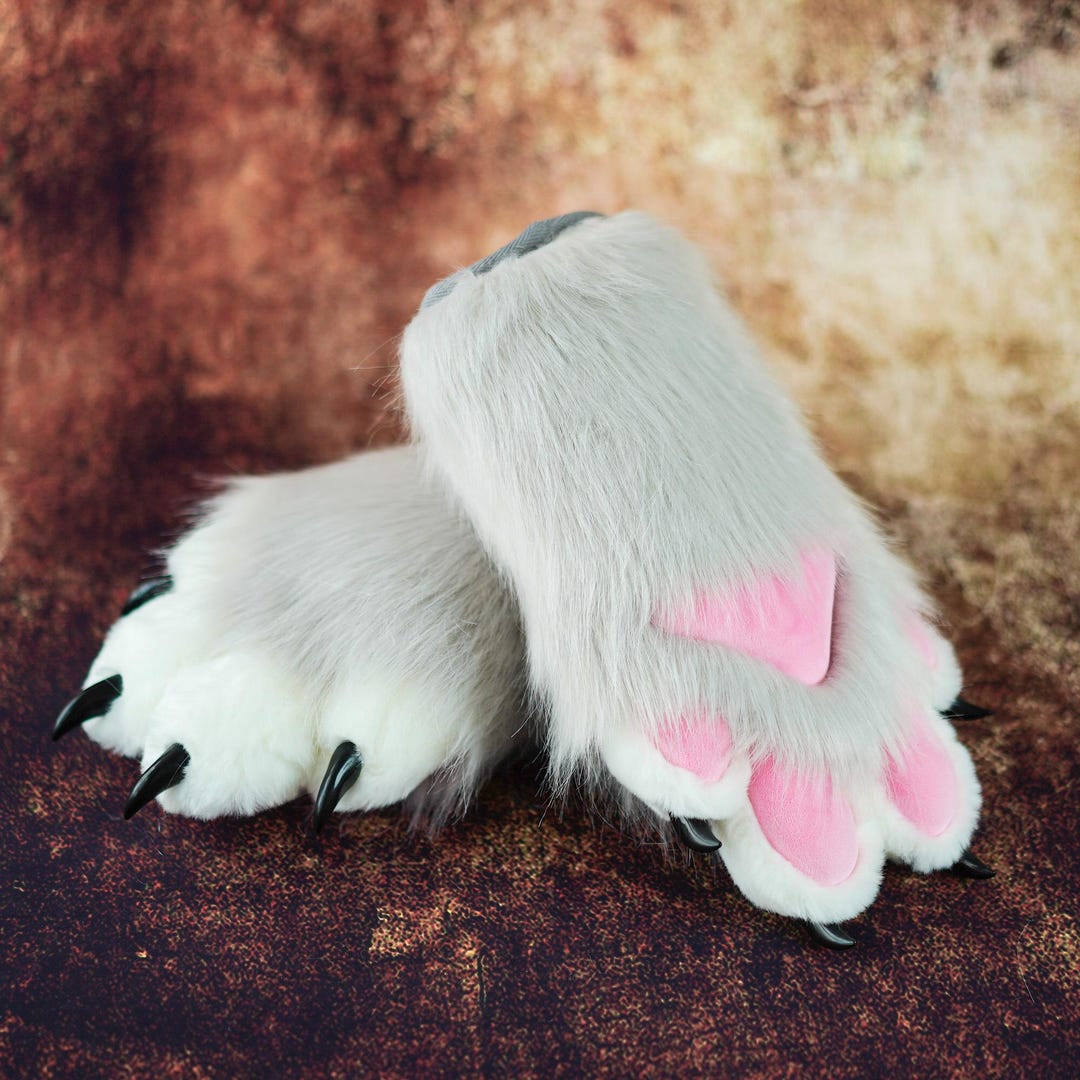 Silver Gray&white 4 Finger Furry Paws With Pink Pads-realistic Furry ...