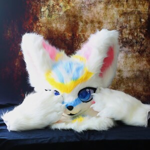 White Kemono Fursuit Head Mask, Furry Gift to Friend Kid Adult Partner ...