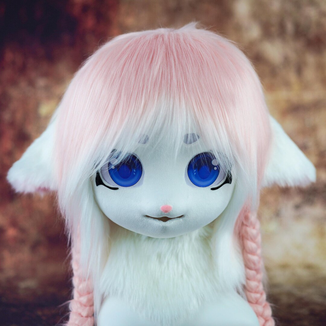 Pink and White Sheep Kigurumi Full-cover Mask, Cosplay Fursuit Head ...