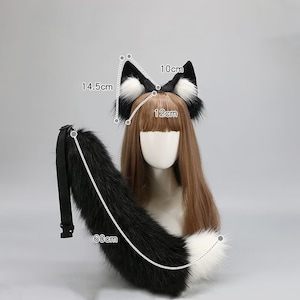 Black White Fox Ears and Tail Set,furry Animal Ears,wolf Cosplay ...