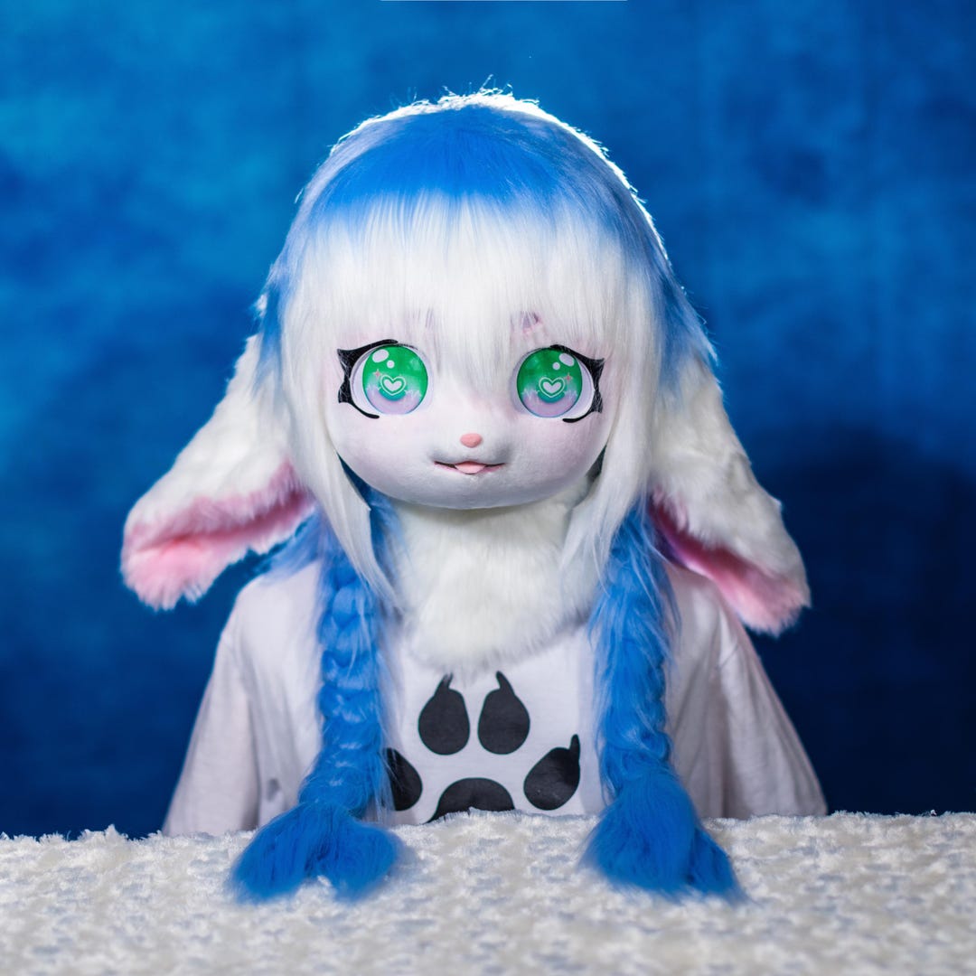Blue and White Kigurumi Sheep Cosplay Mask Head Furry Goat Head Anime ...