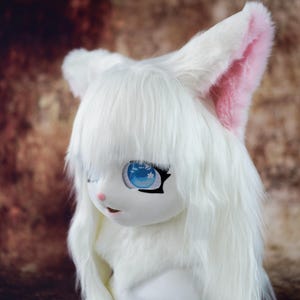 Cute All White Kigurumi Full-cover Mask | Soft Plush Cosplay Furrysuit ...