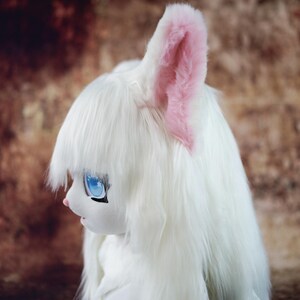 Cute All White Kigurumi Full-cover Mask | Soft Plush Cosplay Furrysuit ...