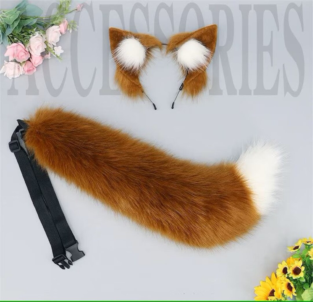 Black White Fox Ears and Tail Set,furry Animal Ears,wolf Cosplay ...