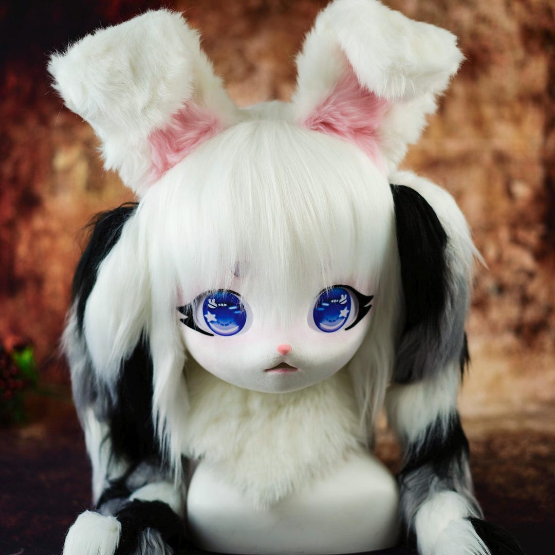 Black and White Kigurumi Mask Head | Full-cover Head Anime Character ...