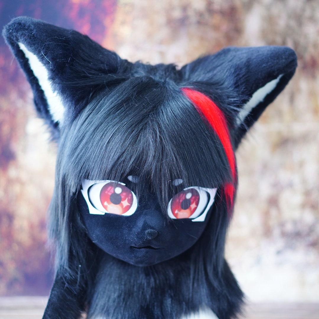 Black With Red Wigs Cat Kig Head,cosplay for Furry Punny Bunny ACG ...
