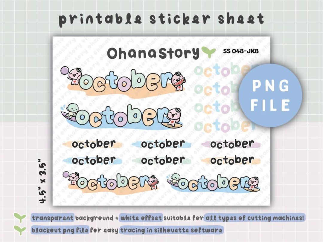 Printable October Month Stickers | Script Stickers for Planners and ...