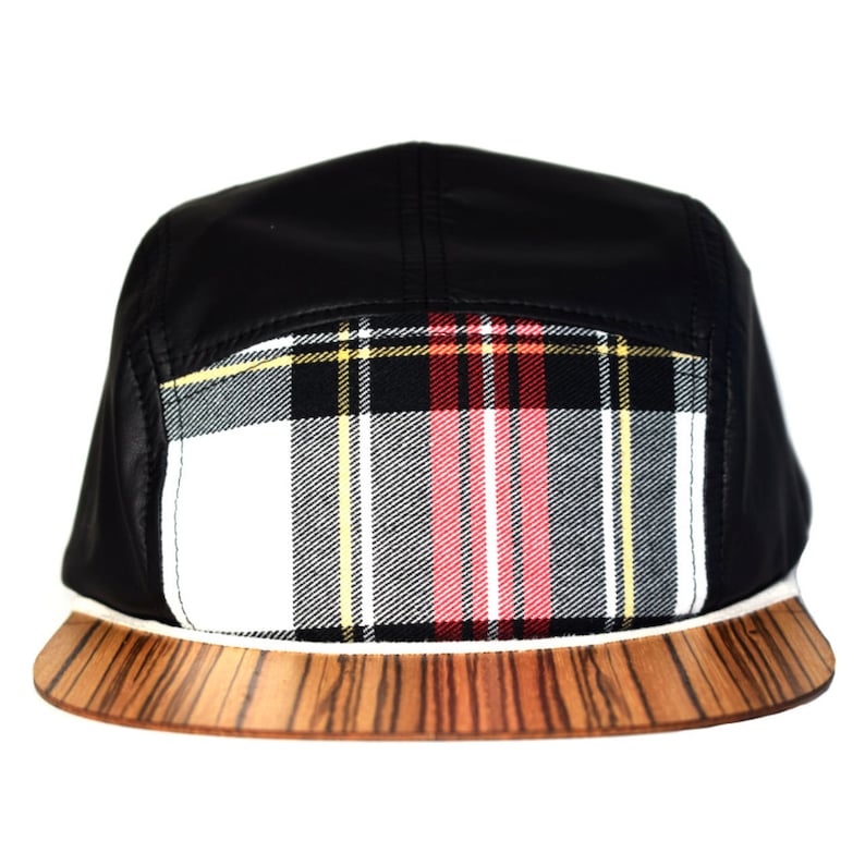 Black Leather Cap With Unique Wooden Brim Made in Germany - Lightweight ...