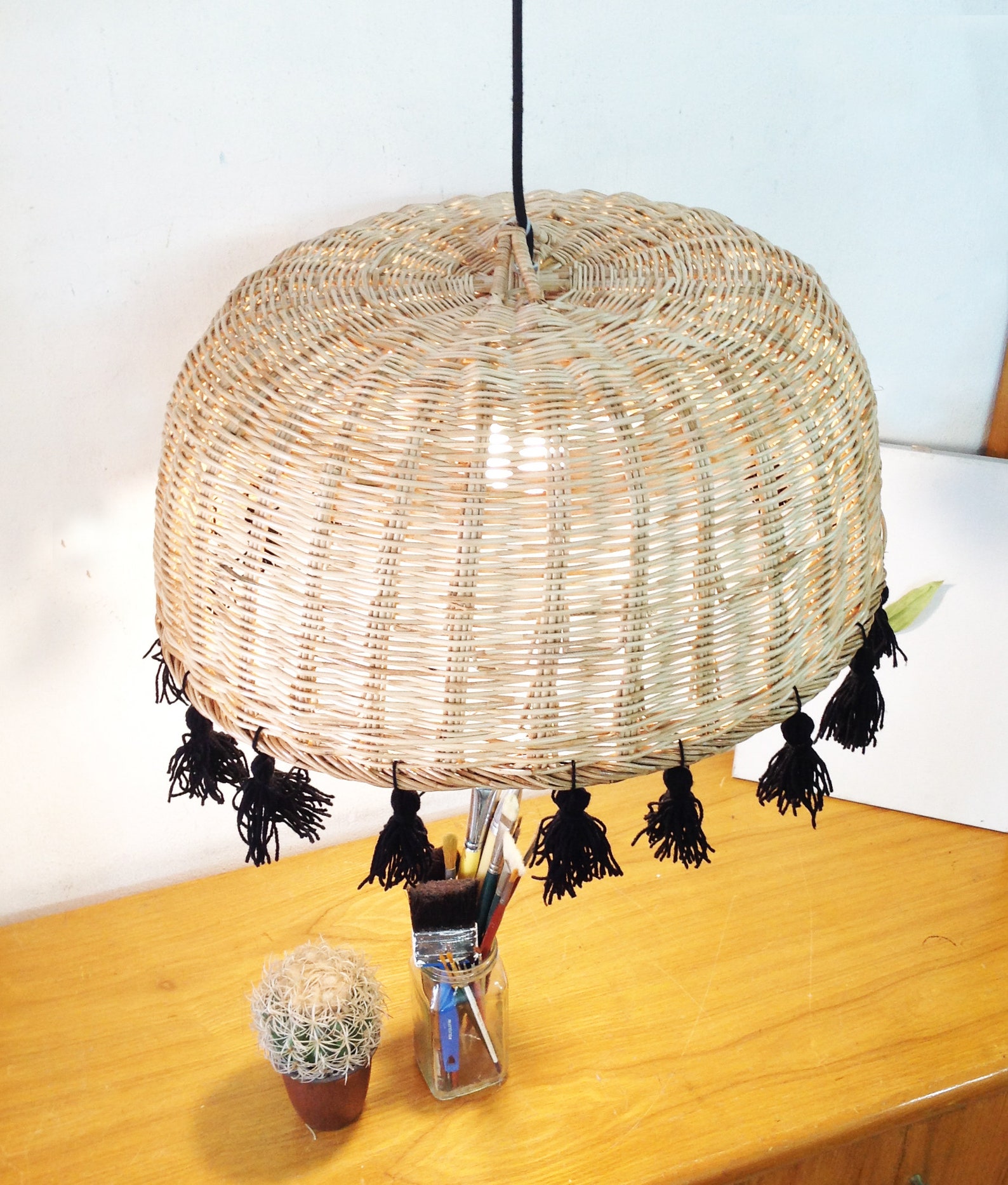 Tassel chandelier rattan chandelier bohemian lighting | Etsy