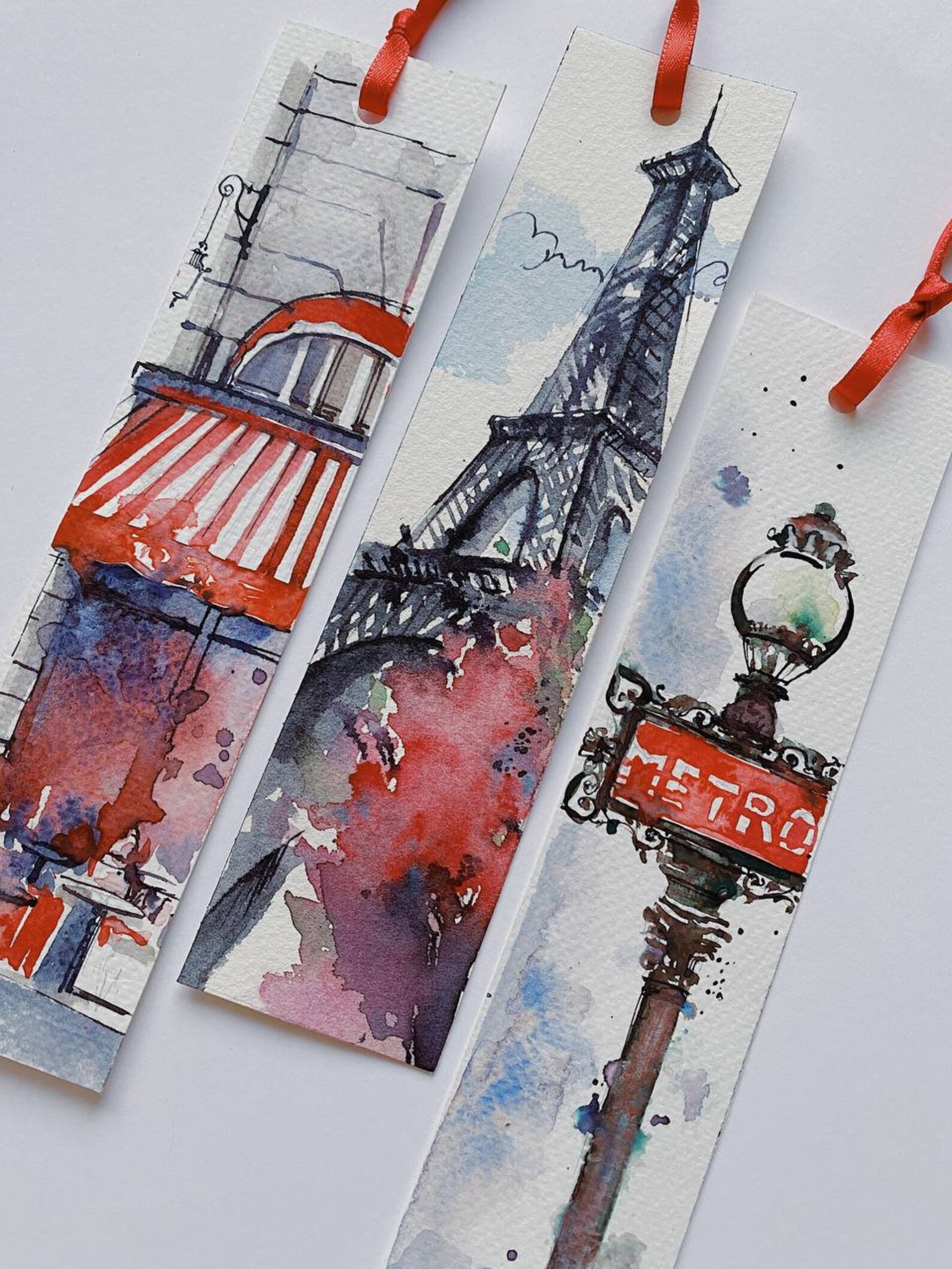 Paris Watercolor Bookmark - Hand Made - Etsy