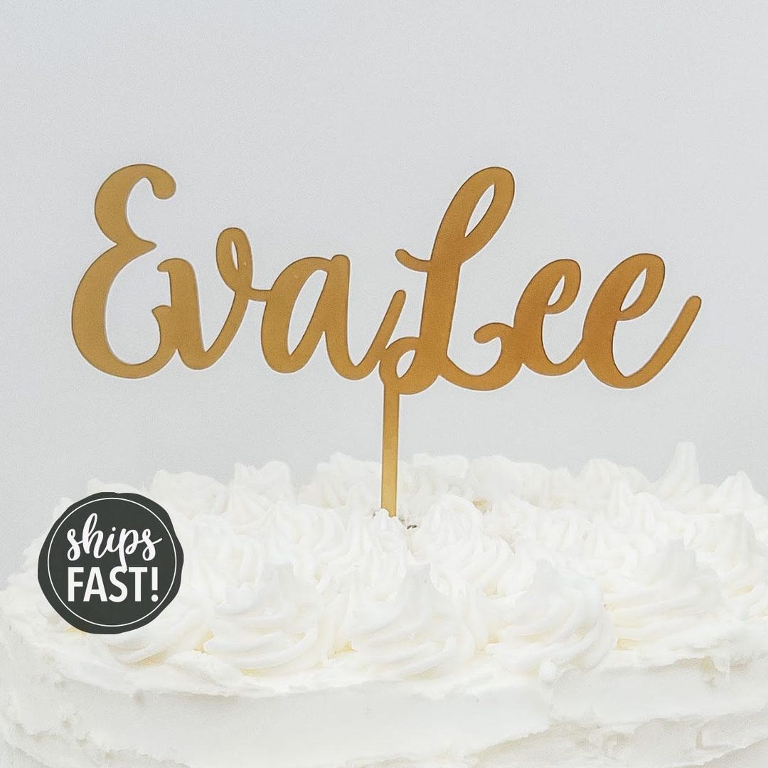 Personalized First Name Cake Topper | Mirrored Name Cake Topper Gold ...