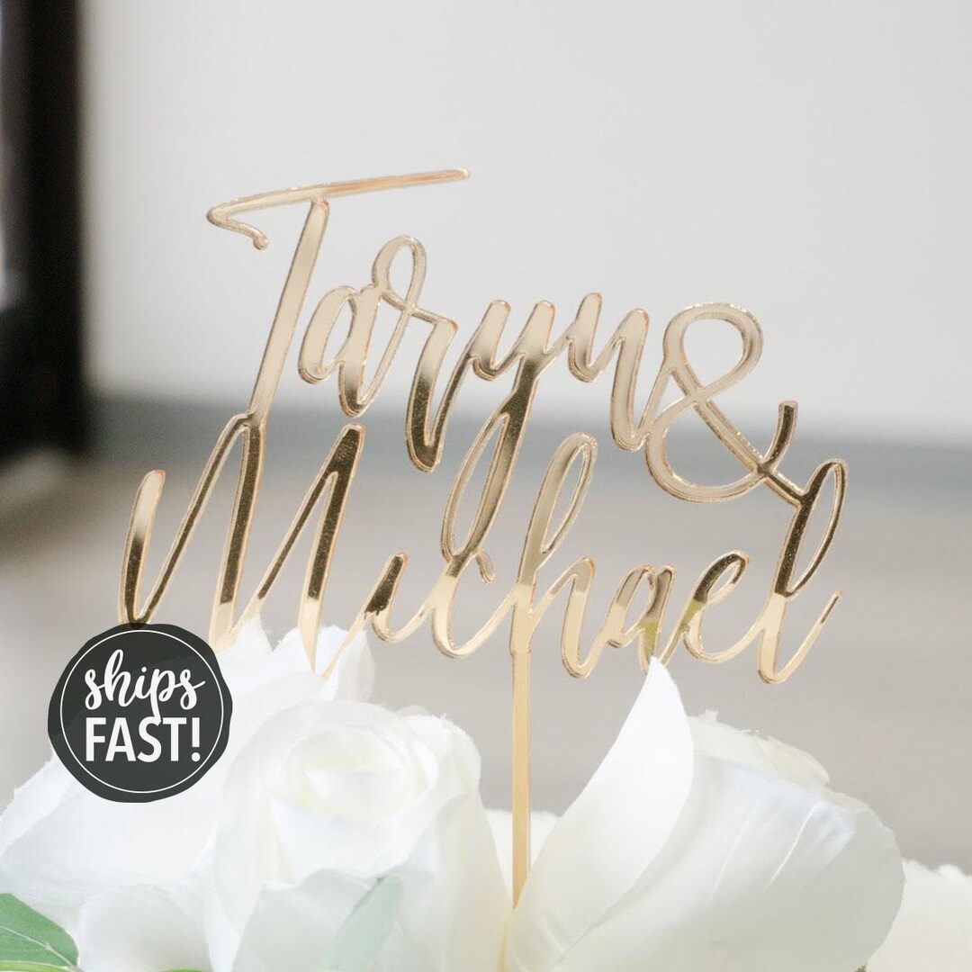Personalized Mirrored Wedding Cake Topper | Custom Names - Etsy
