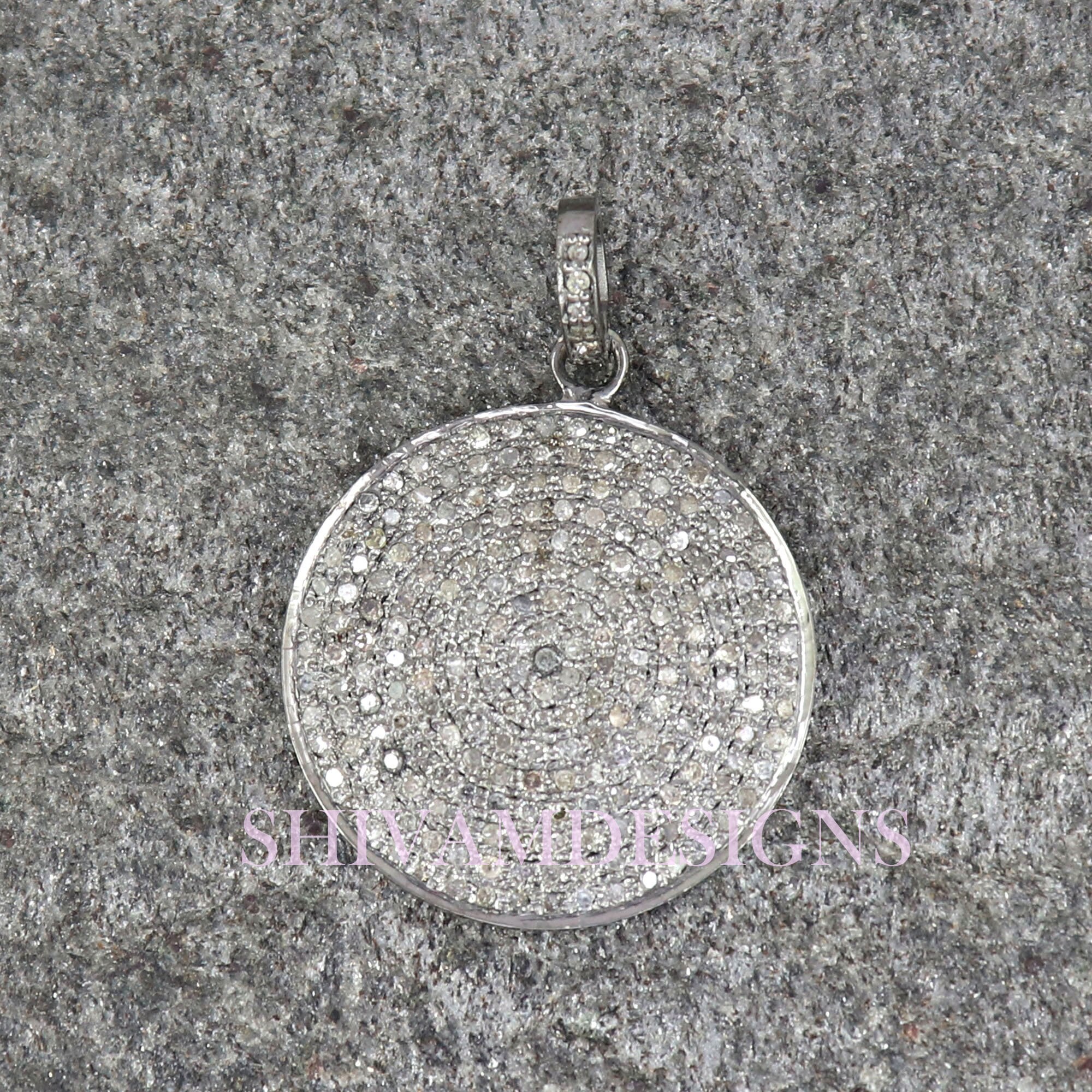 Pave Genuine Diamond Disc Charm Necklace Pave Diamond - Etsy