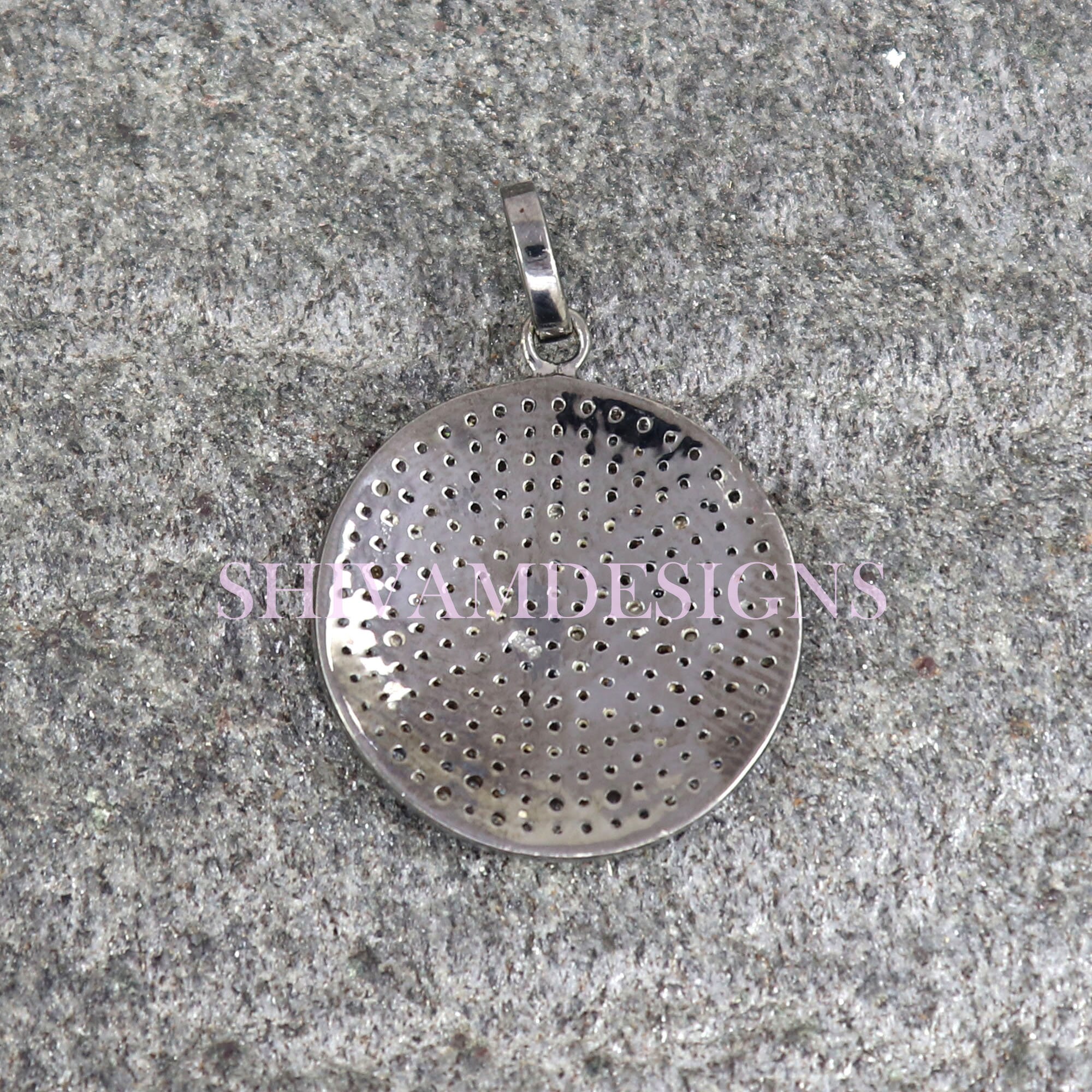 Pave Genuine Diamond Disc Charm Necklace Pave Diamond - Etsy