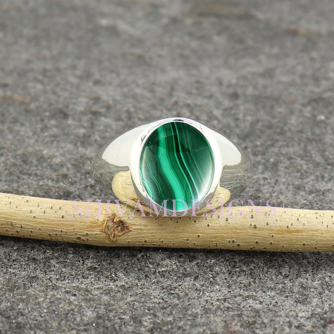 Malachite Signet Ring, Mens Signet Ring, Sterling Silver Ring ...