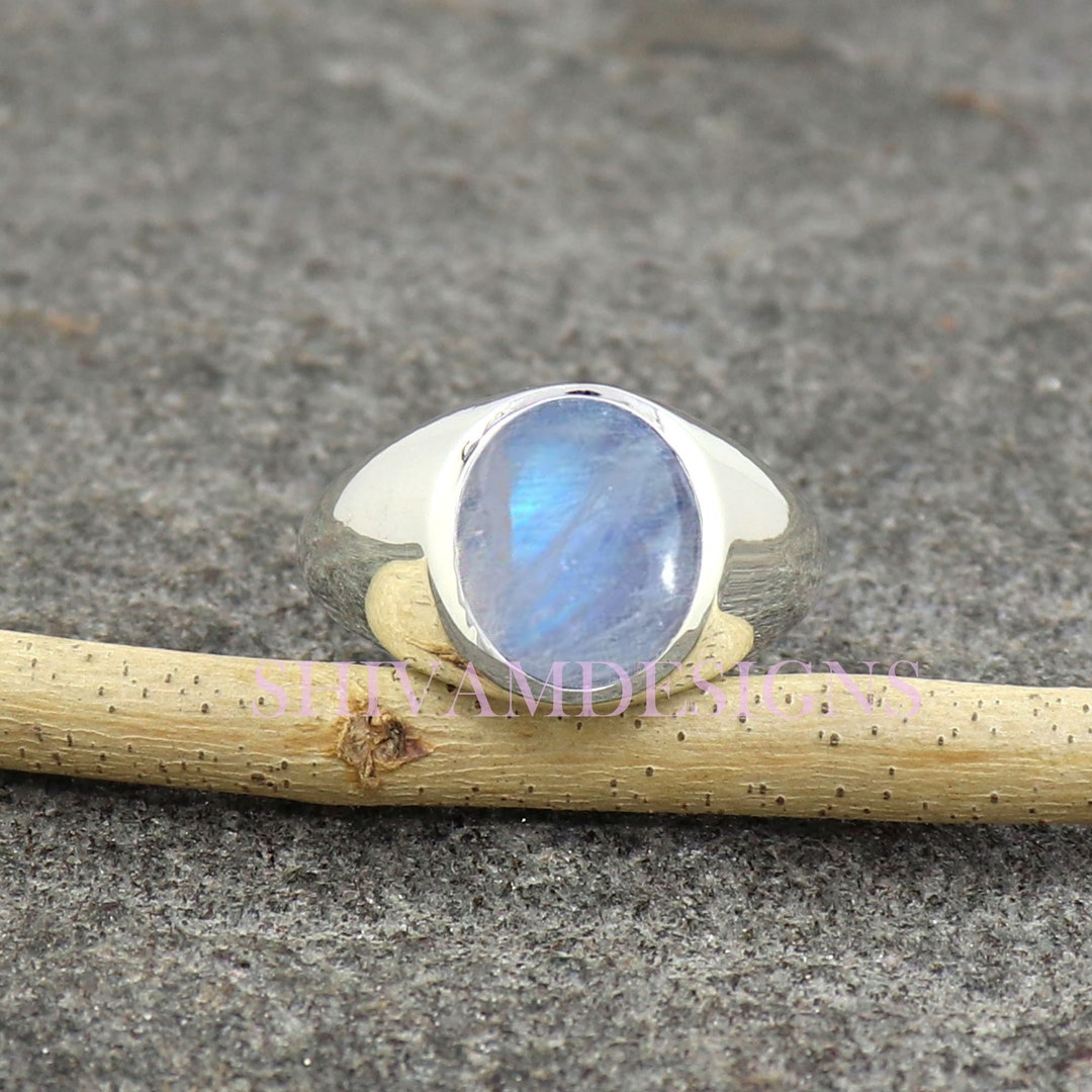 Moonstone Signet Ring, Mans Signet Ring, Sterling Silver Ring, Man ...