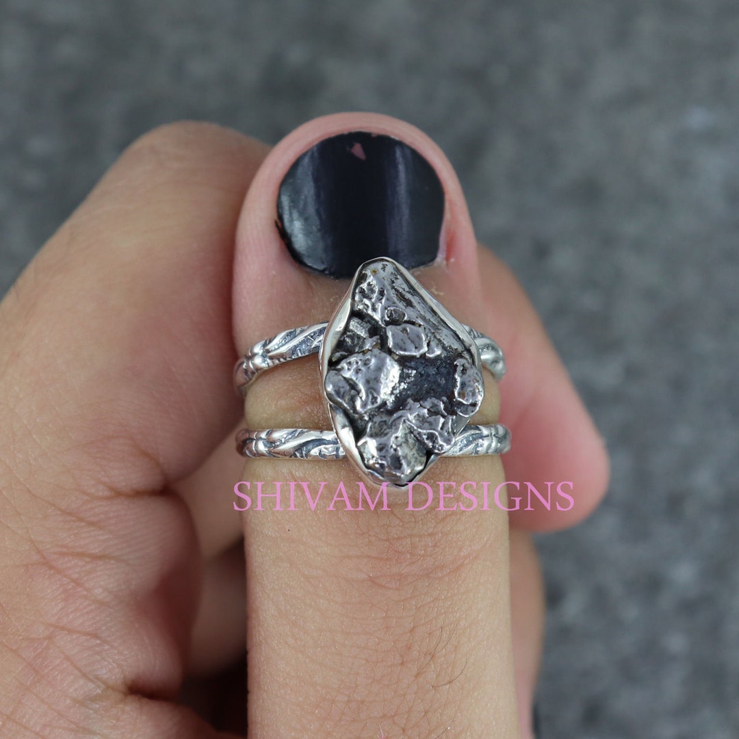 Meteorite Raw Stone Ring, Authentic Meteorite Ring, Sikhote Alin Meteorite 925 Silver Ring ...