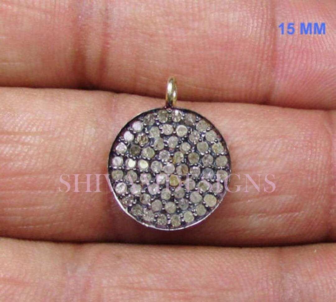 Diamond Pave Disc Pendant Necklace, 14K Gold Plated Sterling Silver - Etsy