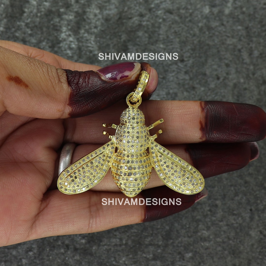 Diamond Bee Pendant, Bee Charm Diamond Necklace, Genuine Diamond ...