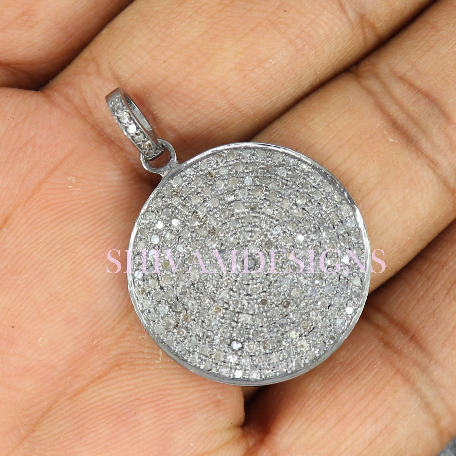 Pave Genuine Diamond Disc Charm Necklace Pave Diamond - Etsy