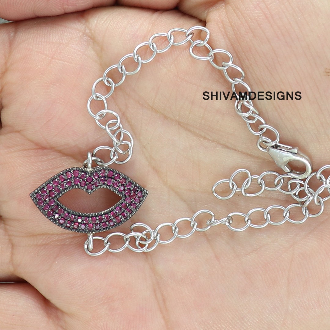 Natural Ruby Bracelet, Vintage Handmade Lips Chain Bracelet ...