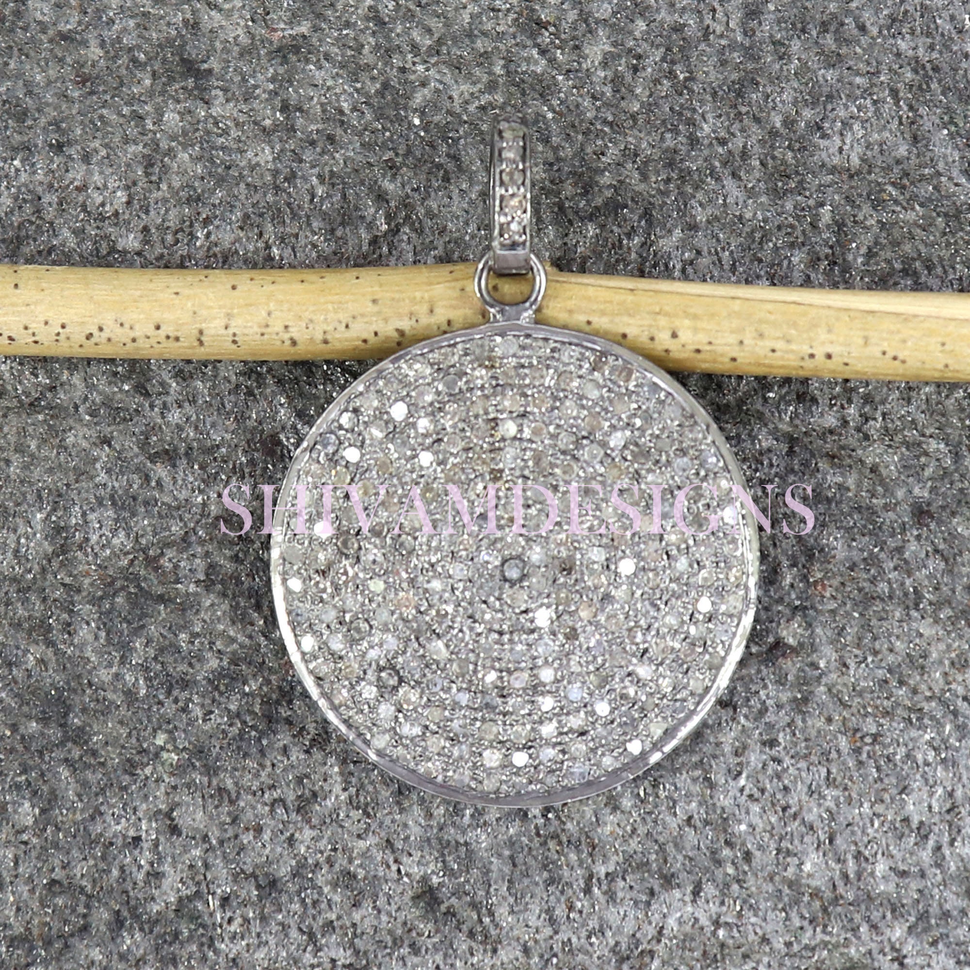 Pave Genuine Diamond Disc Charm Necklace Pave Diamond - Etsy