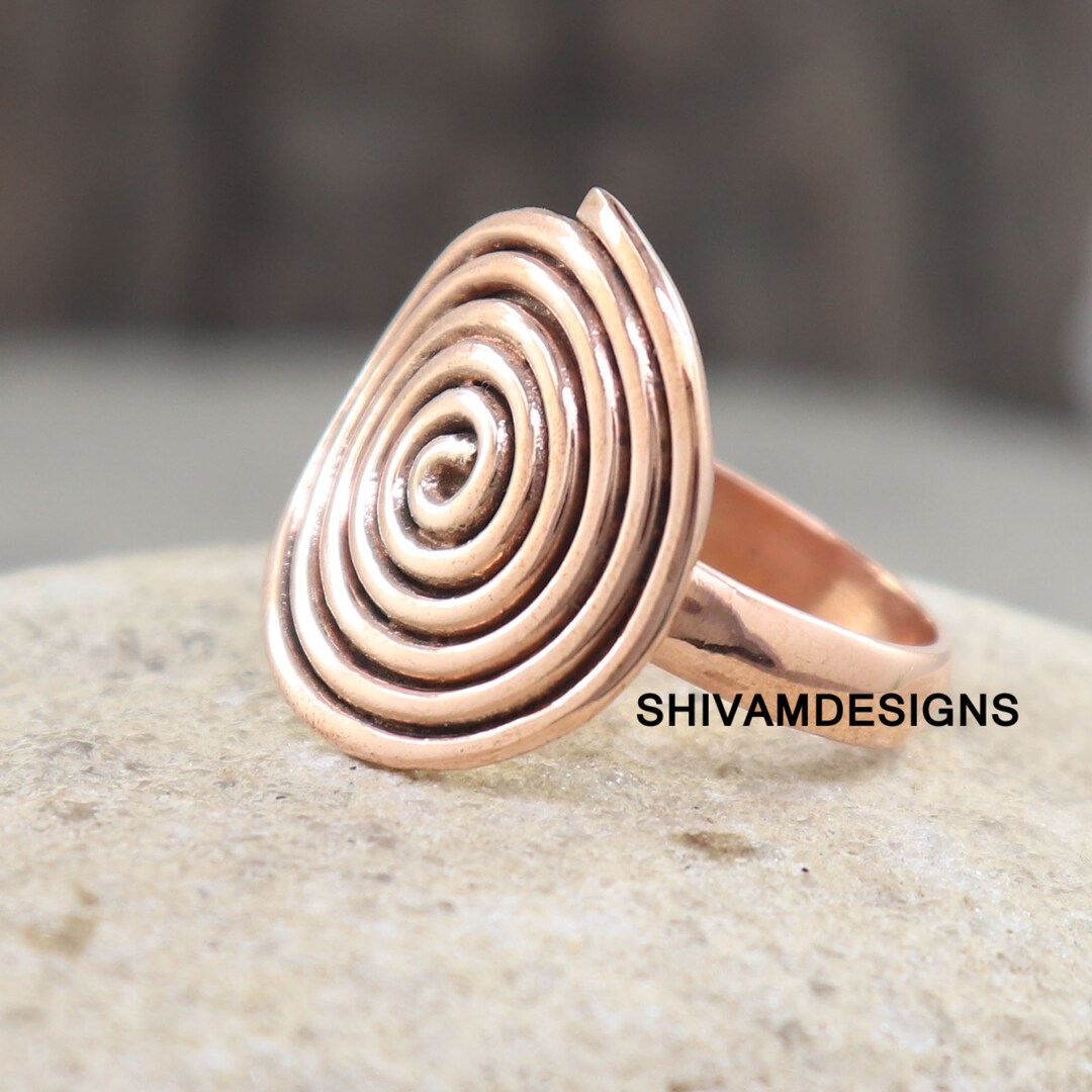 Hammered Solid Copper , Copper Spiral Circle Ring Solid Copper Ring ...