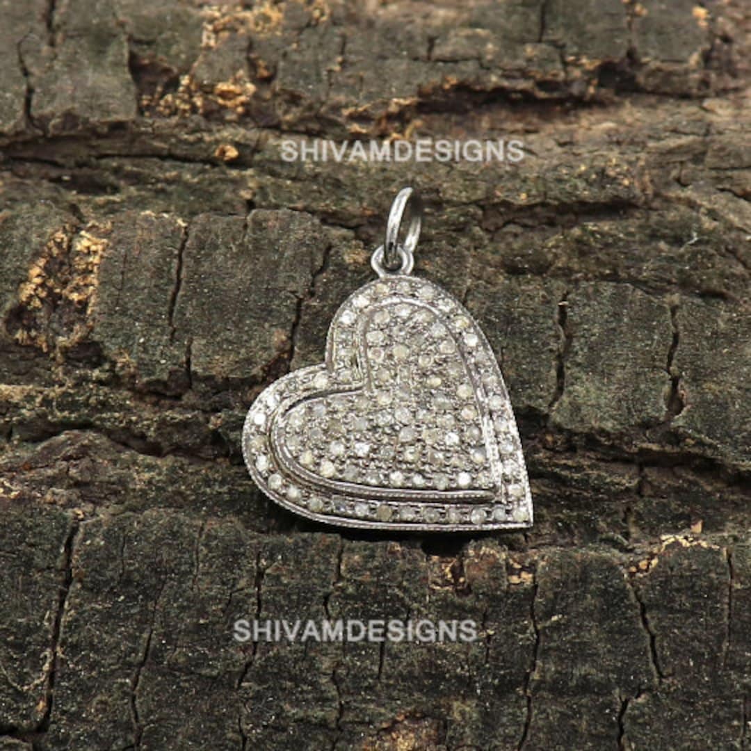 Diamond Heart Charm, Diamond Love Sparkle Charm, Pave Heart Pendant ...