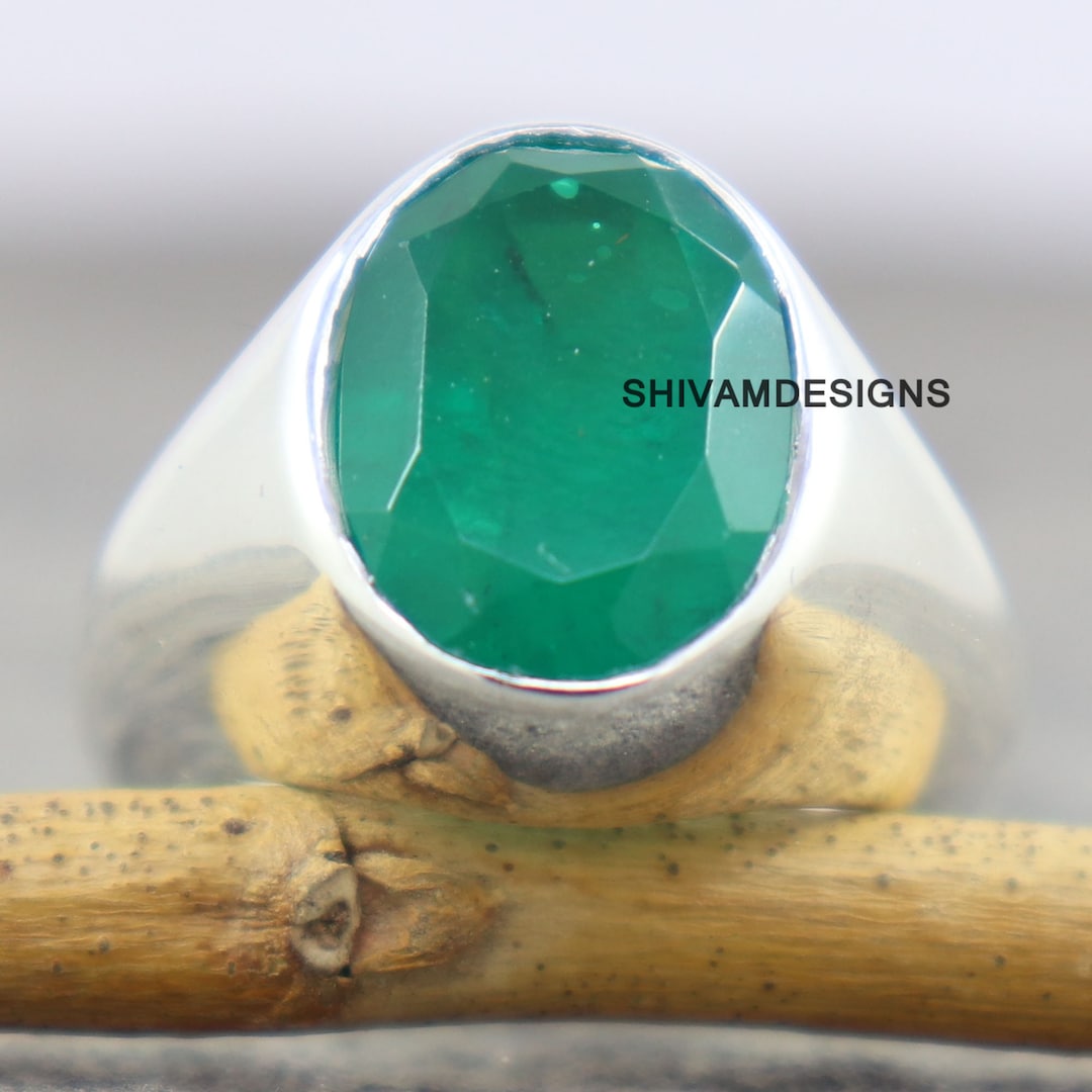 Emerald Signet Ring, 925 Sterling Solid Silver Ring, Birthstone Mens Wedding Ring, Man Thumb ...
