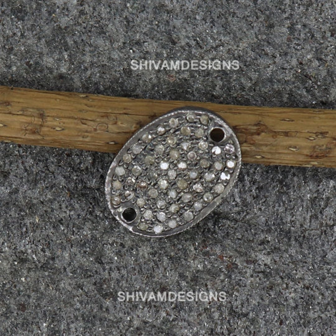 Pave Diamond Connector Disc, Pave Diamond Oval Disc, 925 Sterling ...