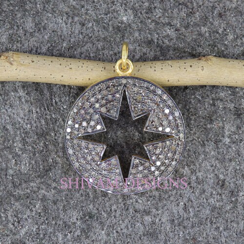 Pave Genuine Diamond Disc Charm Necklace Pave Diamond - Etsy