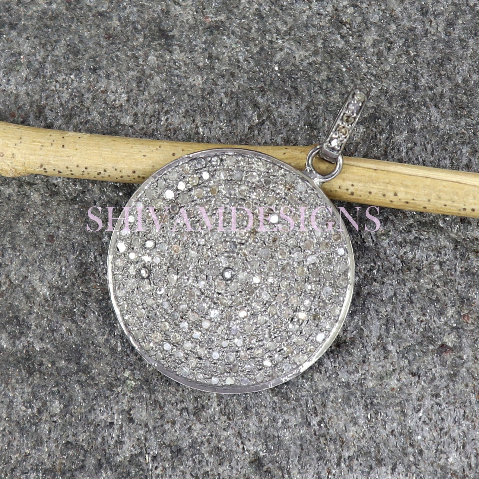 Pave Genuine Diamond Disc Charm Necklace Pave Diamond - Etsy