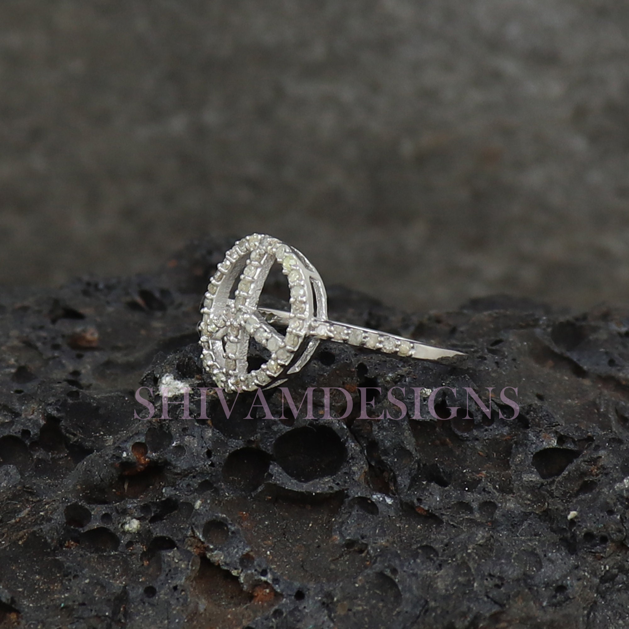 Genuine Diamond Ring, Diamond Peace Sign Ring, 925 Sterling Silver Ring ...