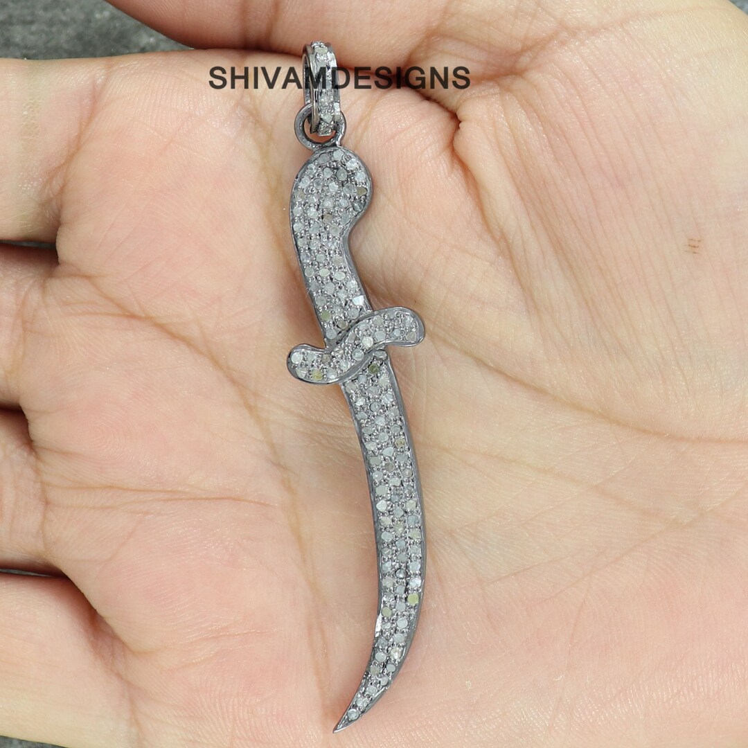 Raw Genuine Pave Diamond Necklace Diamond Horn Charm - Etsy