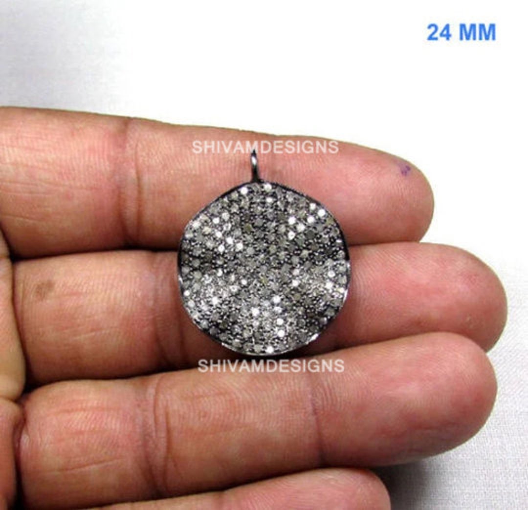 Pave Diamond Pendant, Pave Diamond Disc Pendant, Diamond Covered Round ...